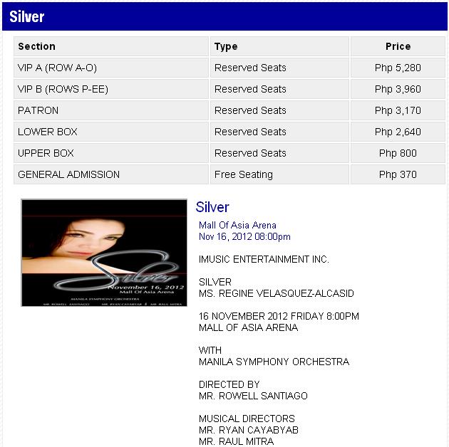 Songbird Source!: Regine Velasquez-Alcasid "Silver" MOA Arena Ticket ...