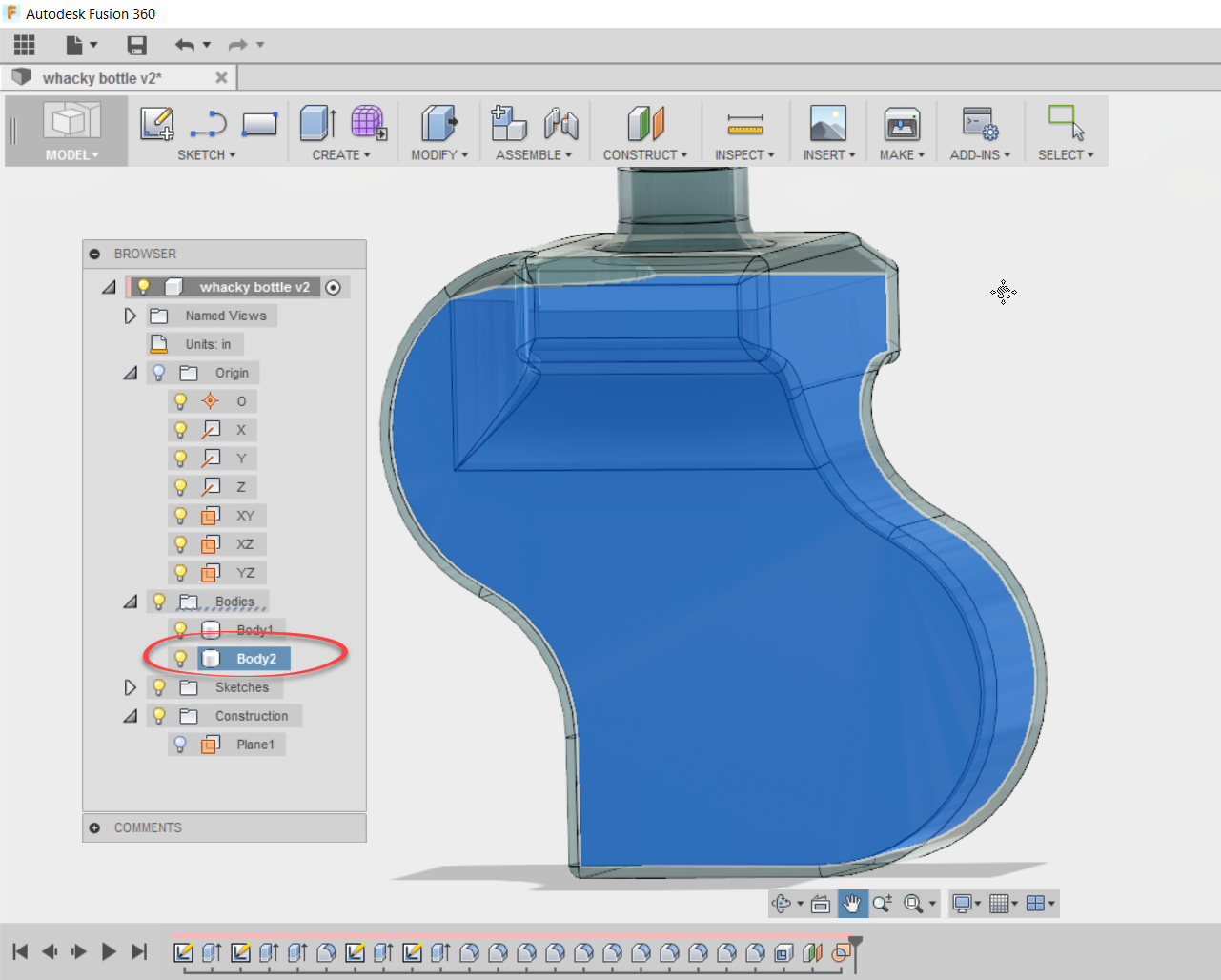 The volume highlighted. I've turned the visibility of the workplane