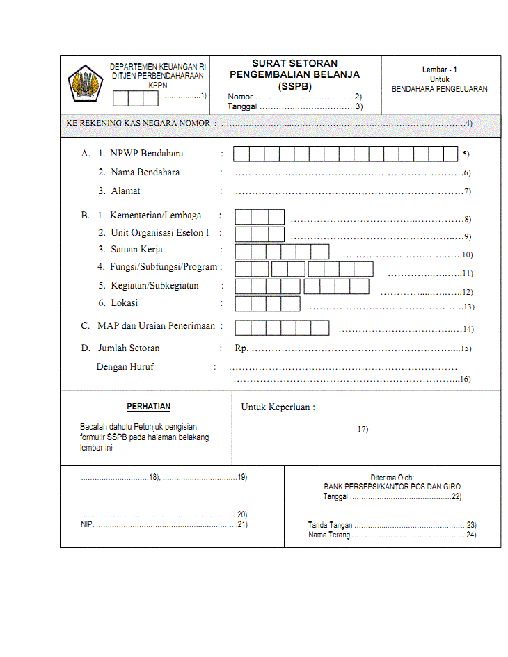 Surat Setoran Pengembalia Belanja