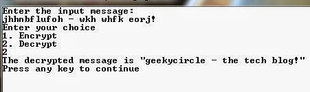 Geeky Circle!: Caesar Cipher - Implementation in C++ : Program Source code