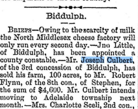 Culbert Family History: Joseph Culbert and Eliza Dempster