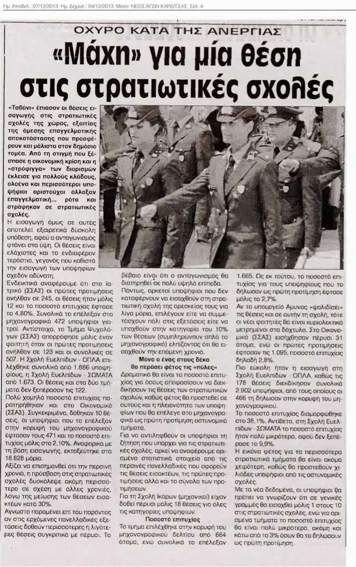 ΜΑΧΗ ΓΙΑ ΜΙΑ ΘΕΣΗ ΣΤΙΣ ΣΤΡΑΤΙΩΤΙΚΕΣ ΣΧΟΛΕΣ - ΣΤΡΑΤΙΩΤΙΚΑ ΘΕΜΑΤΑ... ΕΠ ΩΜΟΥ