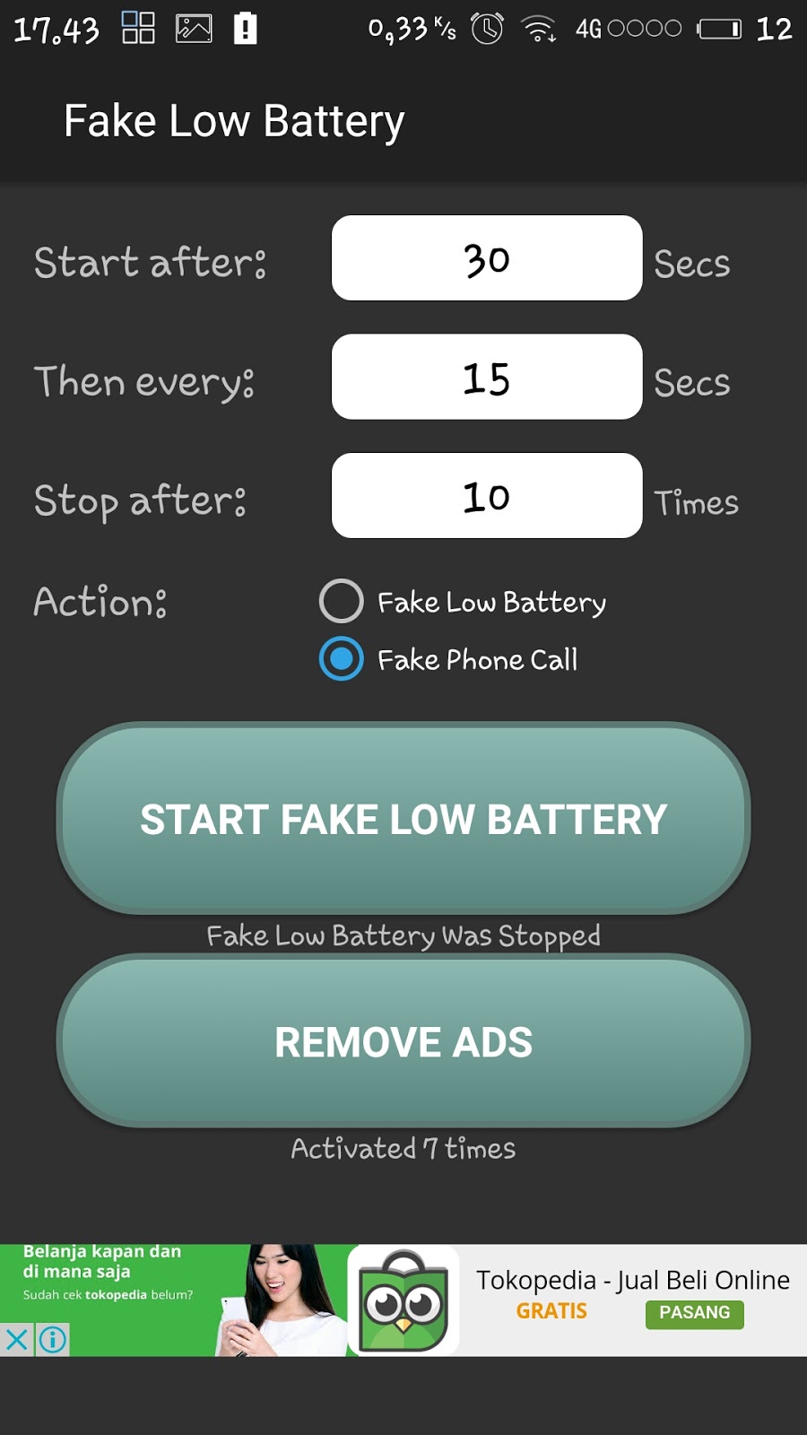 Fake Low Battery Aplikasi Agar Teman tidak Pinjam Hp Kita