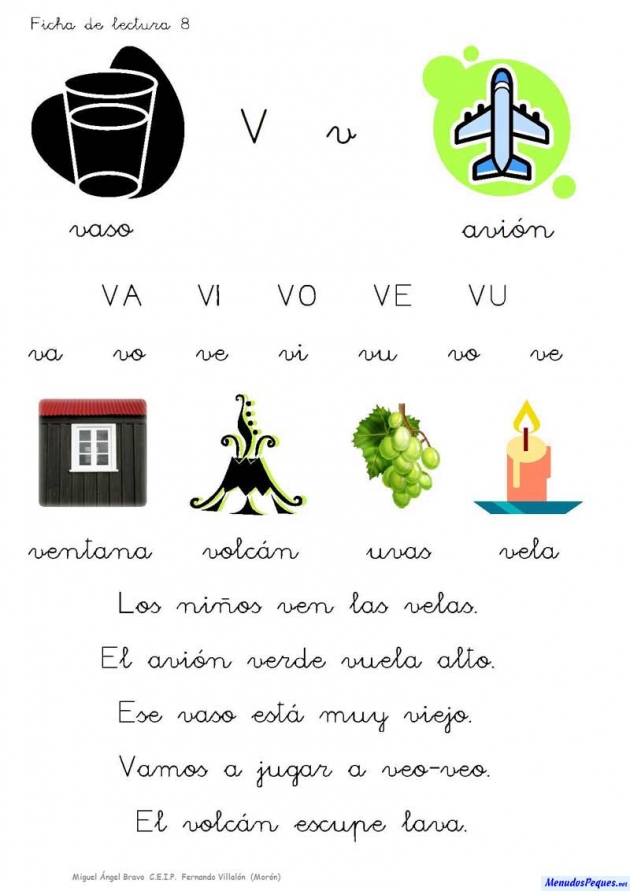 UNA VENTANA A MI CLASE: FICHAS DE LECTURA CON "V"