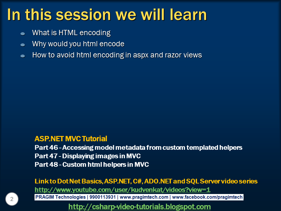 Sql Server Net And C Video Tutorial Part 49 Html Encoding In Mvc