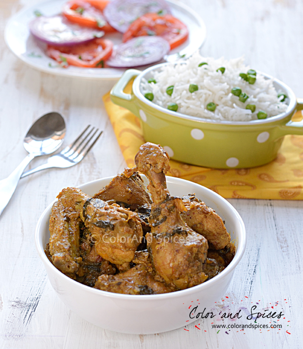 Color and Spices: Methi chicken..chicken with fresh fenugreek leaves