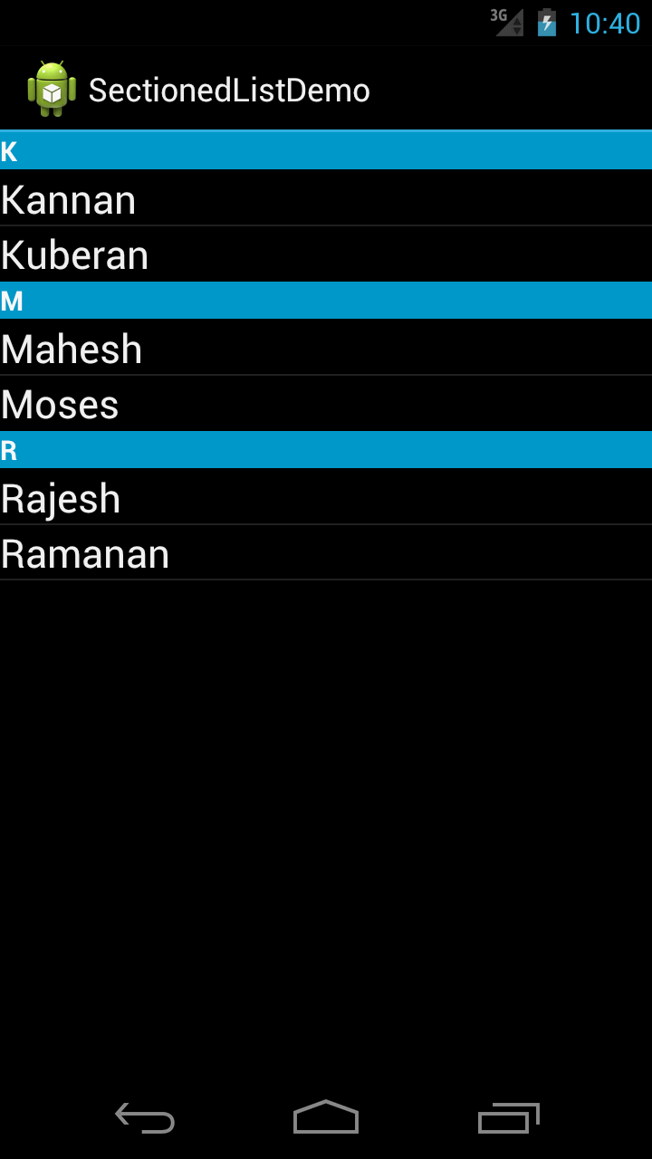 Android Practices: Simple Sectioned List Example in Android