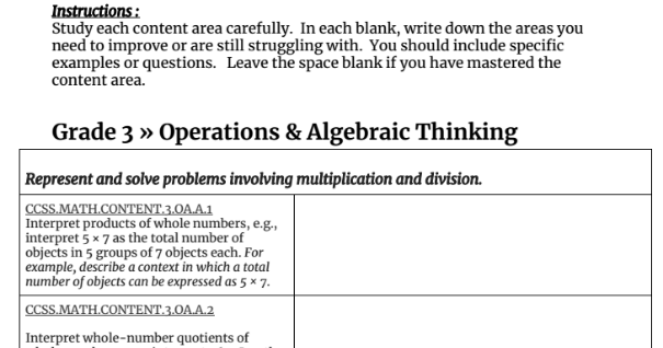 ILoveTeaching: Grade 3 Math Self-Assessment