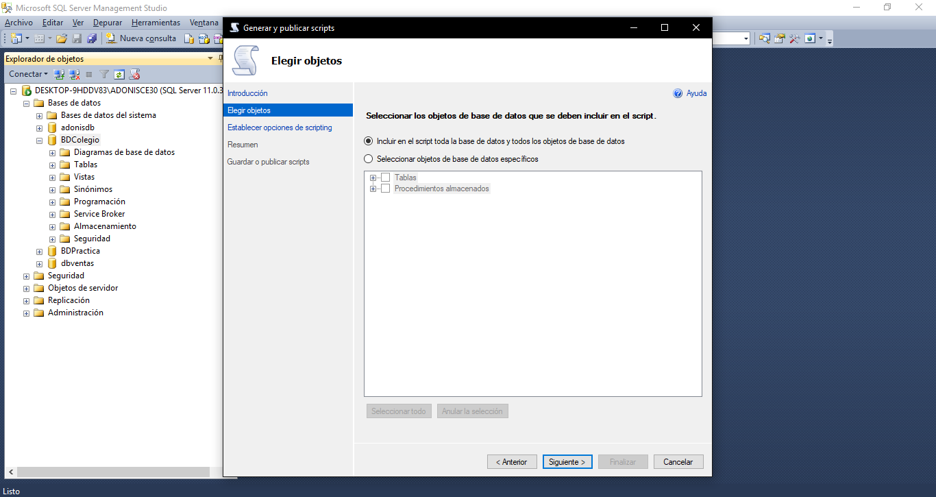 GENERANDO SCRIPT DE BASE DE DATOS EN SQL SERVER 2012