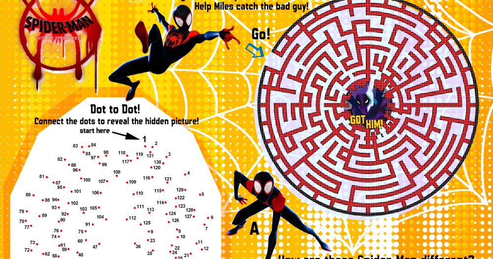 Coloring Pages and Activity Sheet for Spiderman Into the Spiderverse