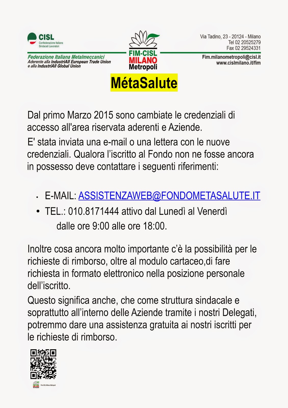 FIM CISL MILANO METROPOLI: Novità MétaSalute