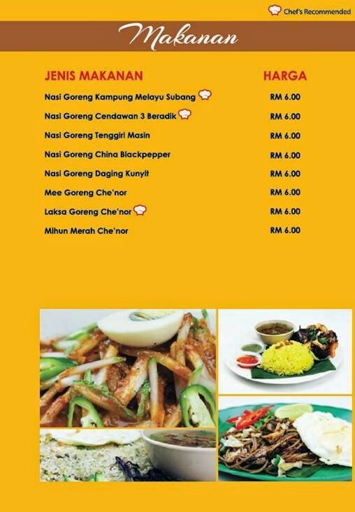 Restoran Che'nor Cendol Madu: MENU