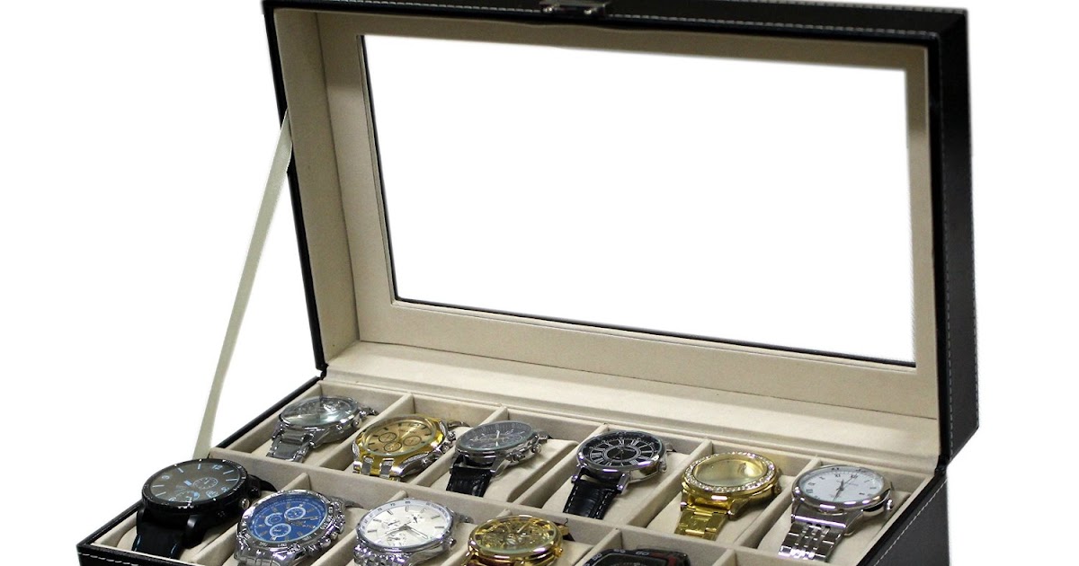 My Review : Watch Box Large 12 Mens Black Pu Leather Display Glass ...