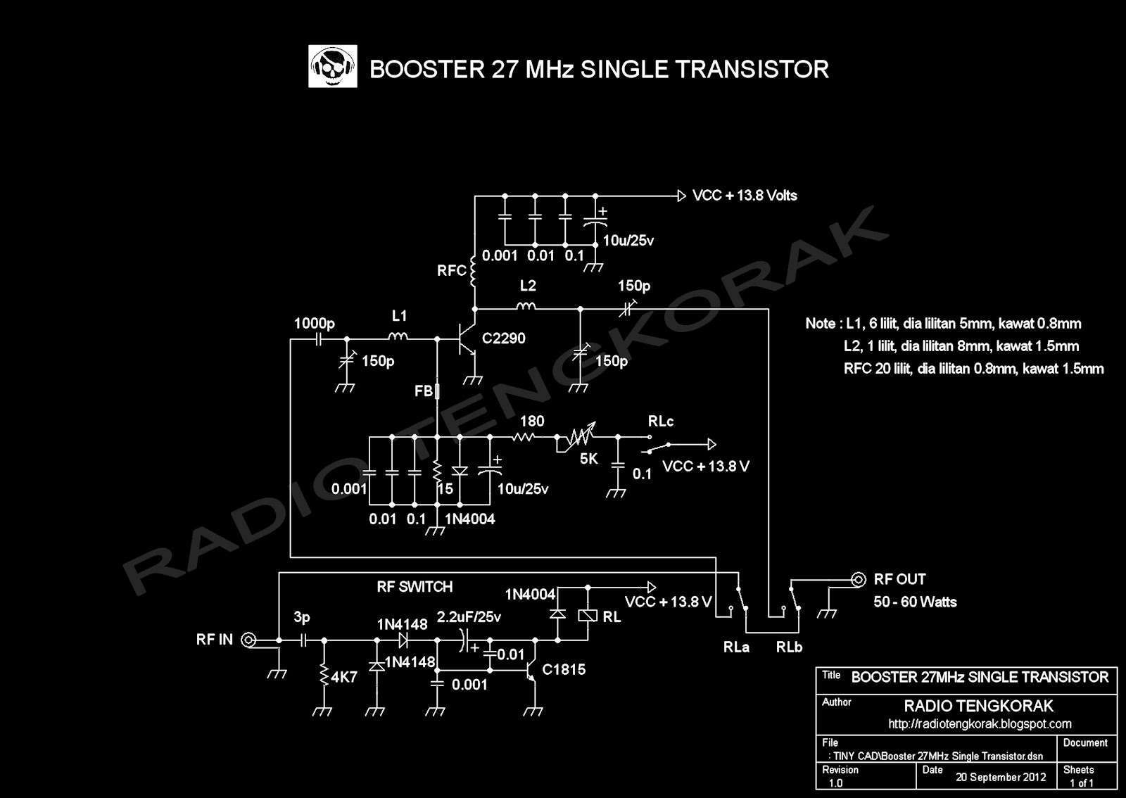 RADIO TENGKORAK: BOOSTER 27 MHz SINGLE TRANSISTOR