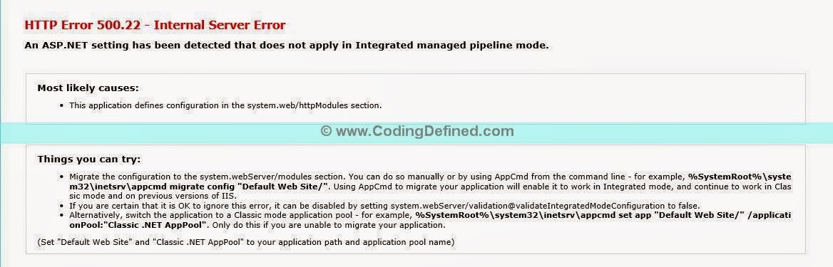 HTTP Error 500.22 - Internal Server Error - Coding Defined