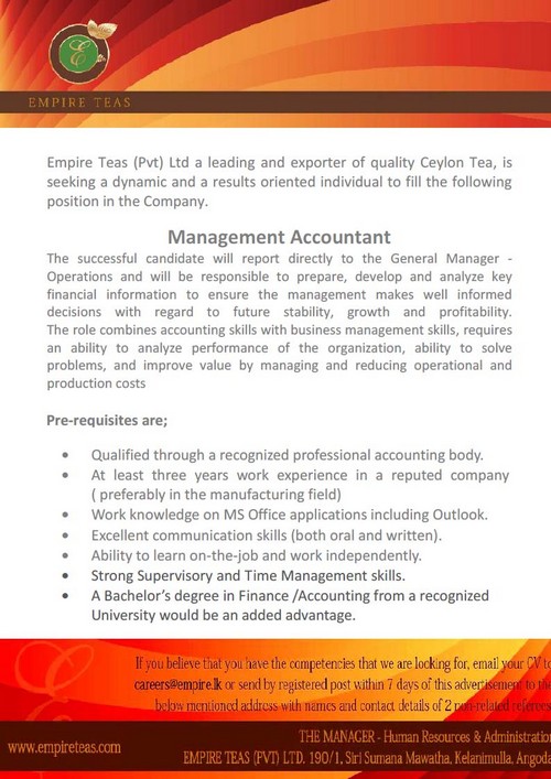 Vacancies for Management Accountant