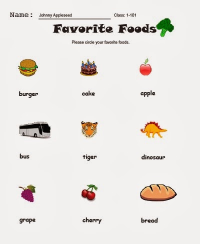 TeachersAssist.com Blog: Favorite Foods Worksheet