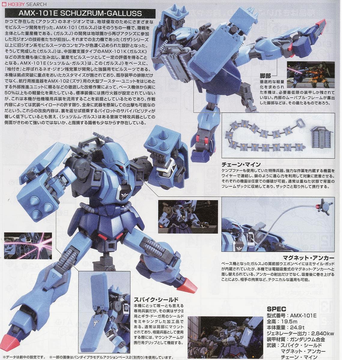 GUNDAM GUY: HGUC 1/144 AMX-101E Schuzrum Galluss - Released in Japan!