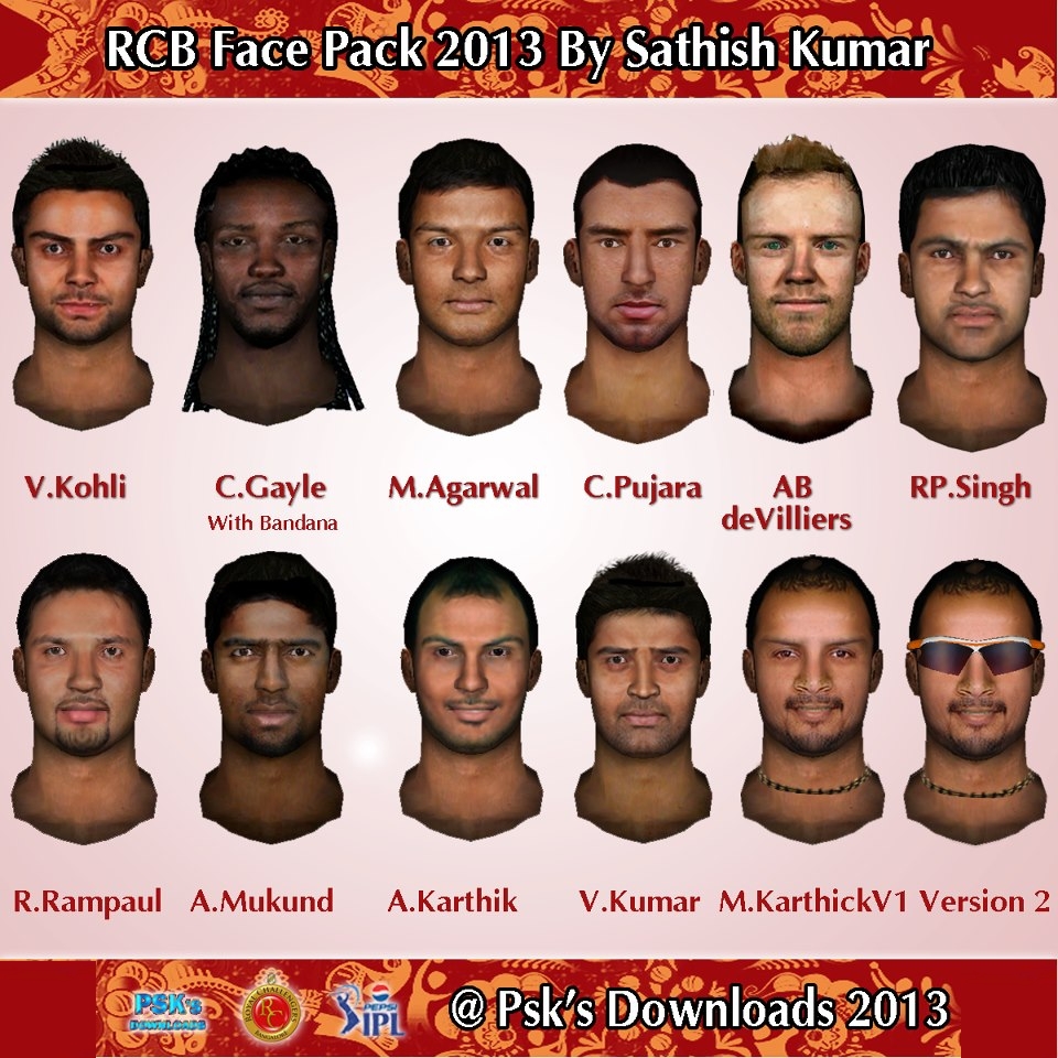 Pepsi IPL 6 RCB Face Pack 2013 for EA Cricket 07(By PSK`S Downloads ...