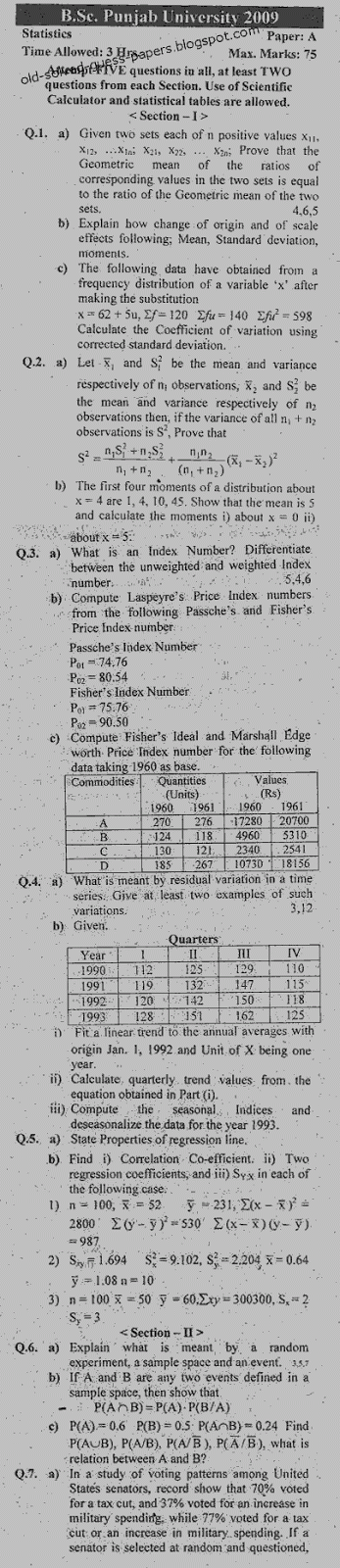 PU B.Sc. Statistics Paper A, B and Optional - Old, Solved and Guess Papers PU B.Sc. Statistics Paper A, B and Optional - Old, Solved and Guess Papers