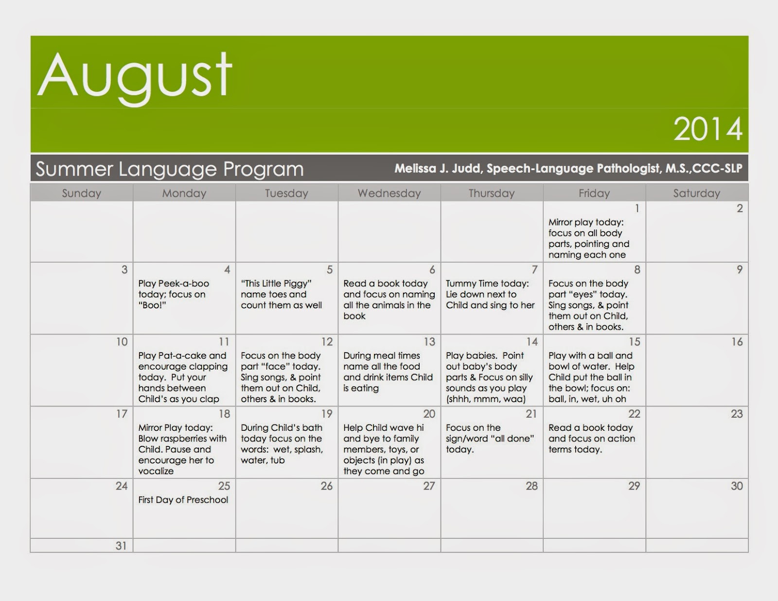 Miss Melissa's Speech : Summer Programs