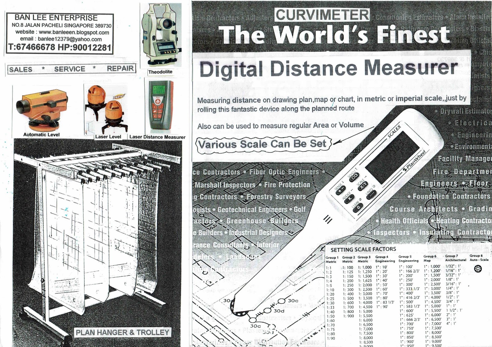 BAN LEE ENTERPRISE - TEL: 67466678 Tel/Fax: 62847231: Plan Measurer ...