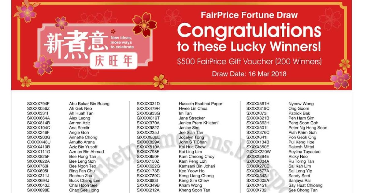 NTUC FairPrice Fortune Draw Winners Result 02 April 2018 ~ Supermarket ...