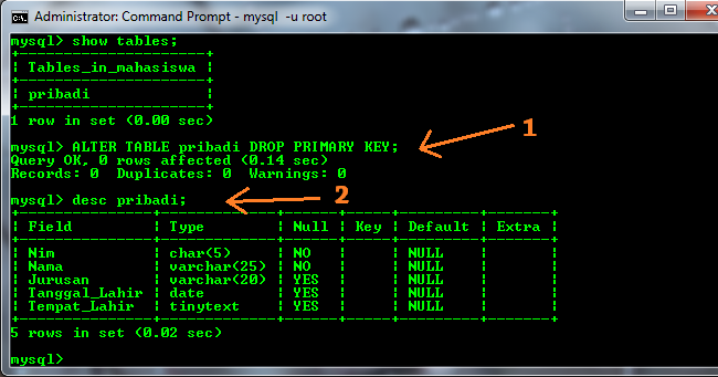 Tutorial Menghapus primary key dan menghapus kolom tabel mysql dengan ...