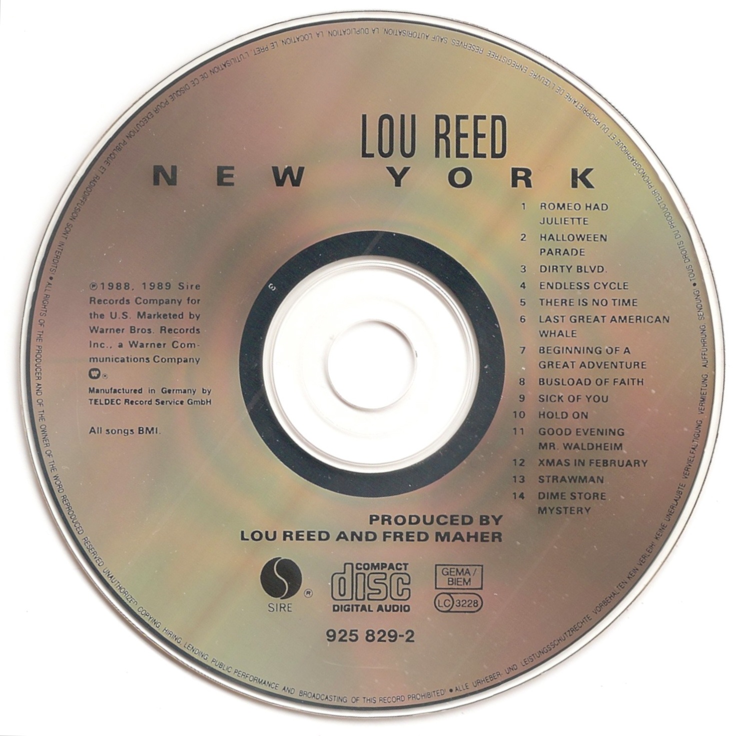 The First Pressing CD Collection: Lou Reed - New York