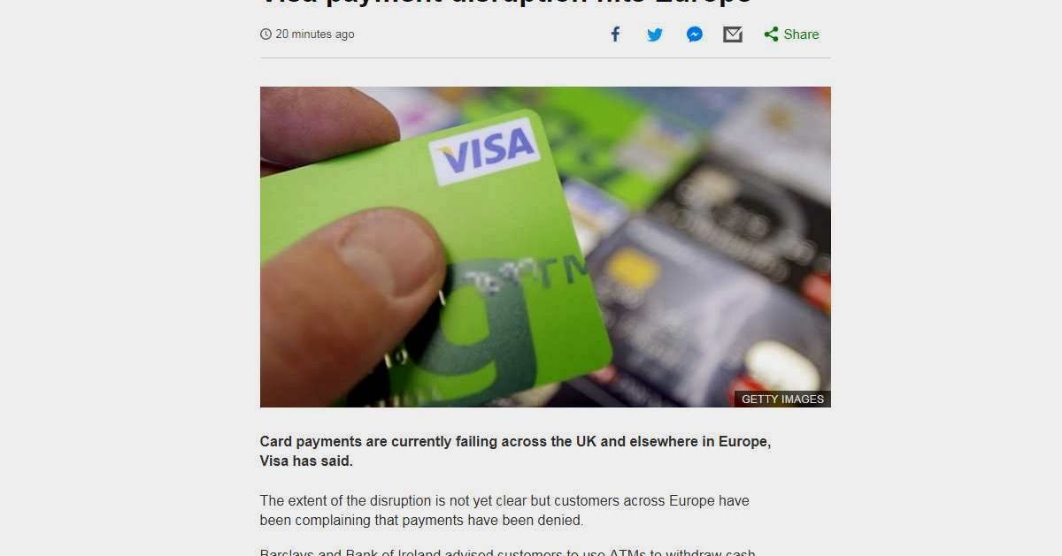 Glitch Reporter: Visa Network Disruption Hits Parts of Europe - Blame GDPR?