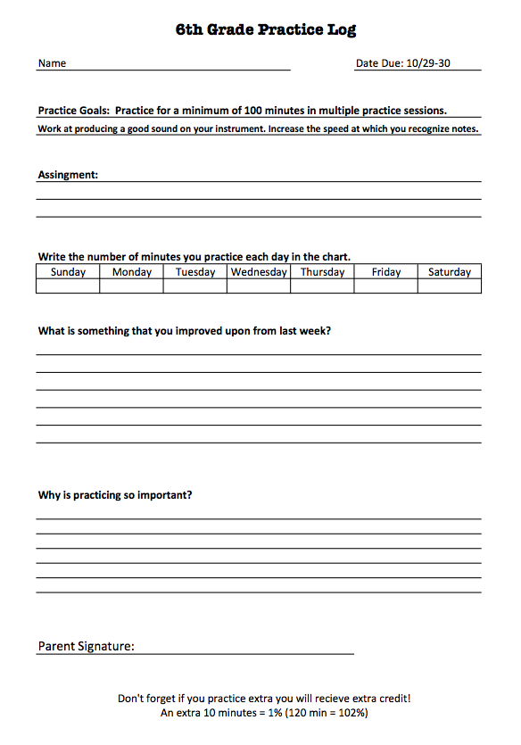 Antioch Bands: 6th Practice Log