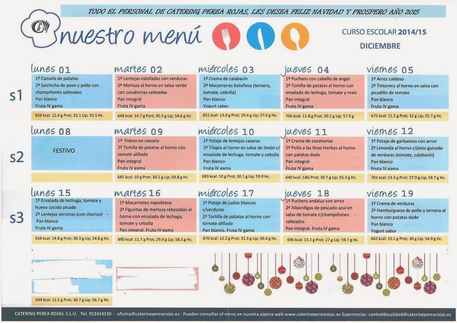 BLOG de M C Ruiz - Granada: Menú comedor escolar DICIEMBRE 2014