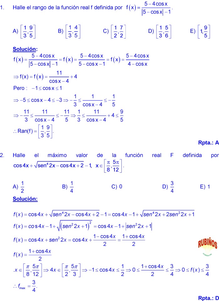 Funciones trigonométricas ejercicios resueltos