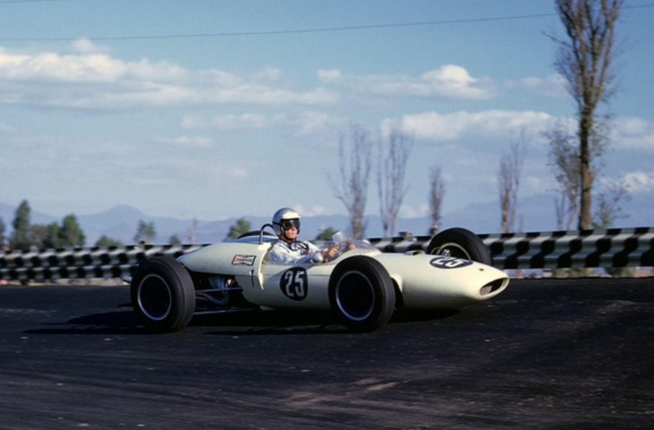 Just A Car Guy: Jim Hall, 8th in the 1963 Mexican GP, Lotus 24 BRM.