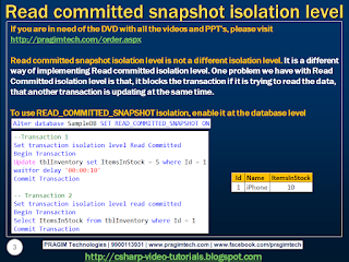 Sql server, .net and c# video tutorial: Read committed snapshot ...