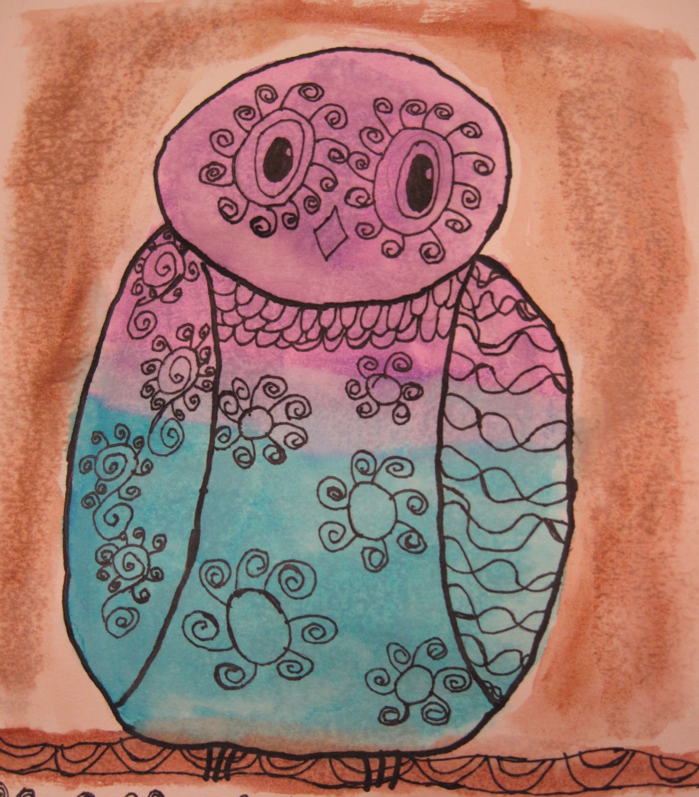 Angela Anderson Art Blog: Owl Zentange Pen & Ink Watercolor