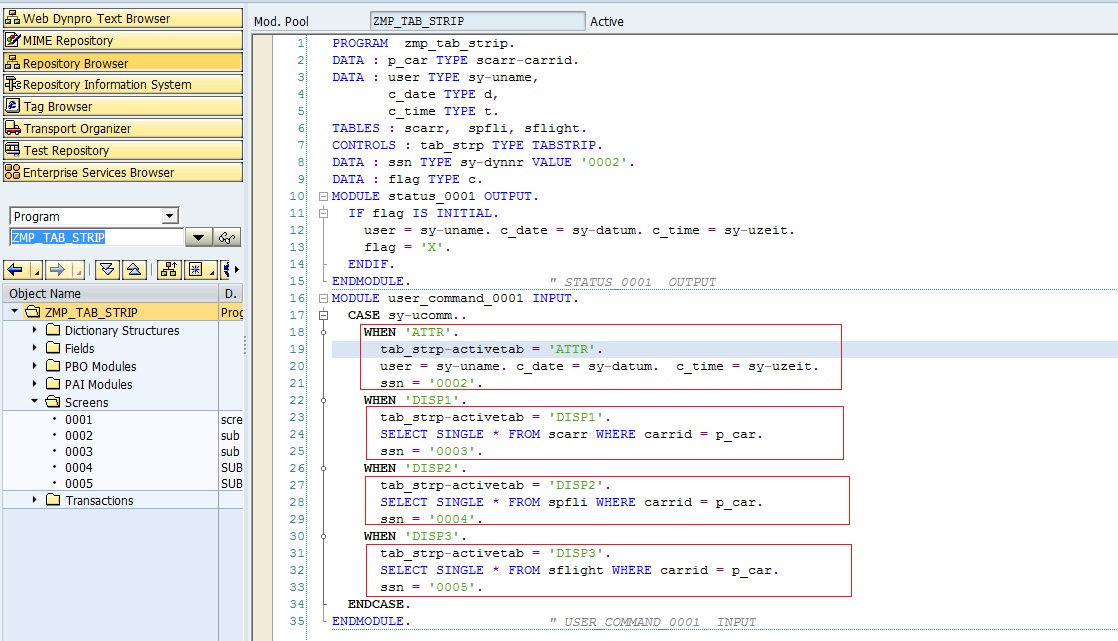 TECHSAP : Creating Tab Strip In Module Pool Program