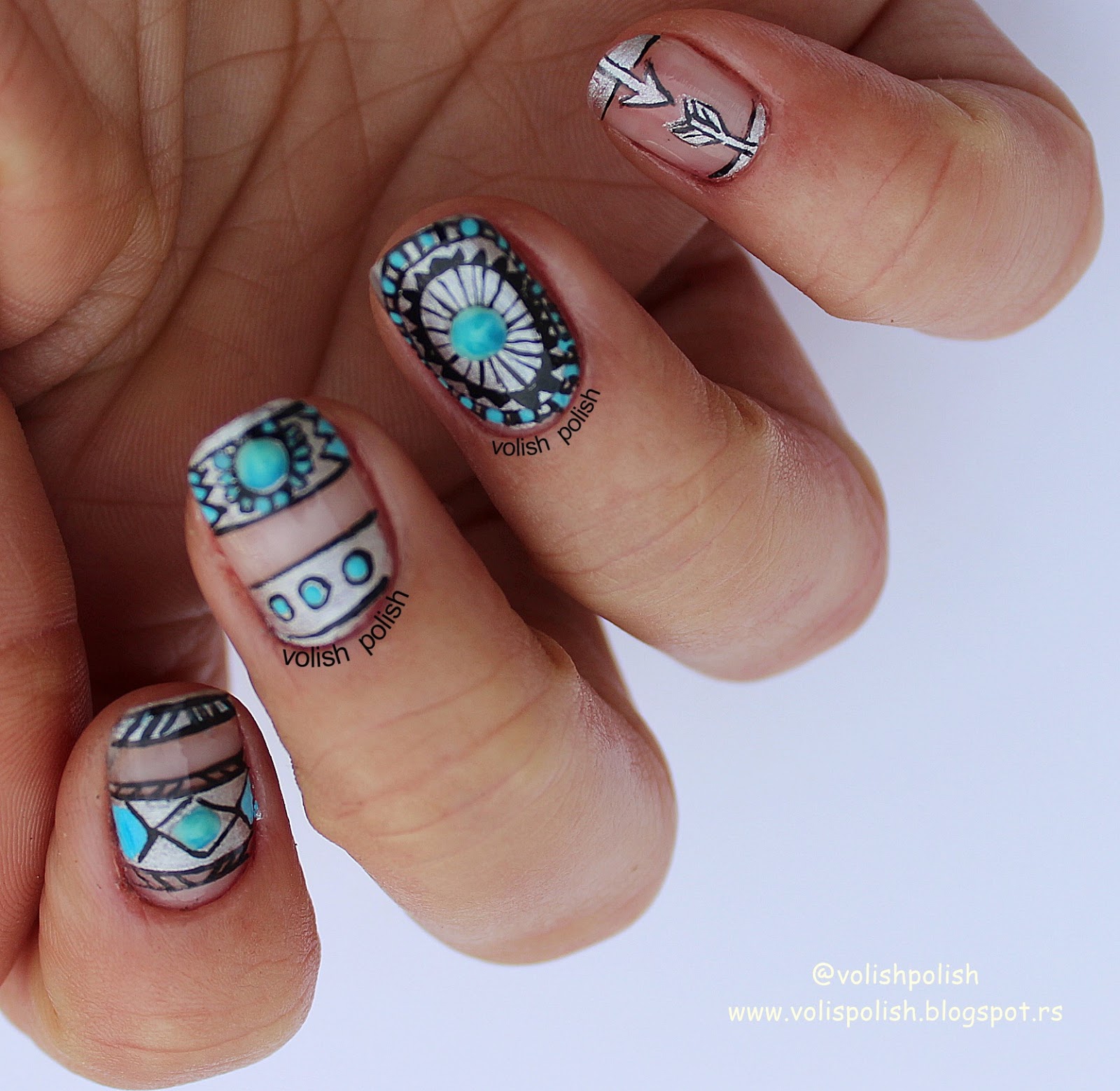 VOLISH POLISH: Boho nail art - mikrocrtanje / Boho nail art - handpainted