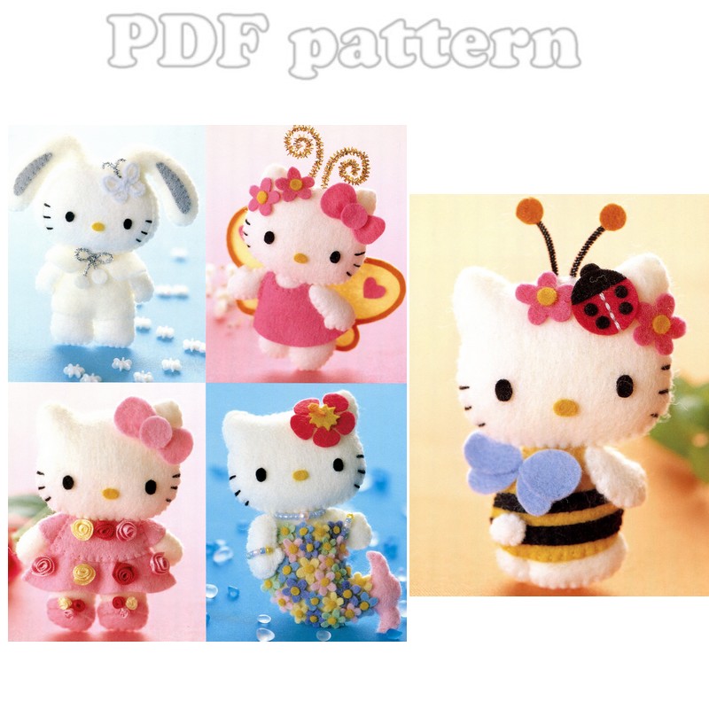 5 Hello Kitty Dressed Up Plush Felt Mascot Pattern PDF | CraftyLine e ...