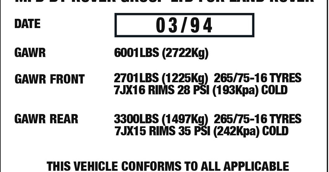Replacement VIN (vehicle identification number) Stickers: Restoring ...