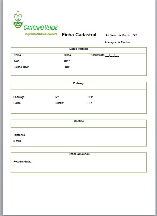 Ficha De Cadastro De Clientes