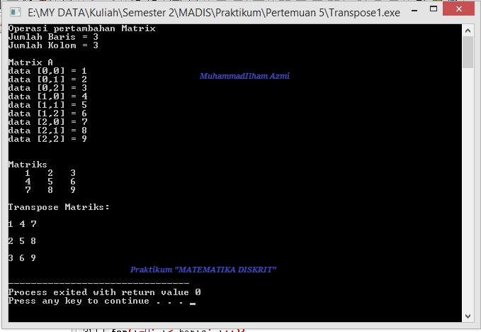 Program C++ Transpose Matriks - Teknologi Informatika