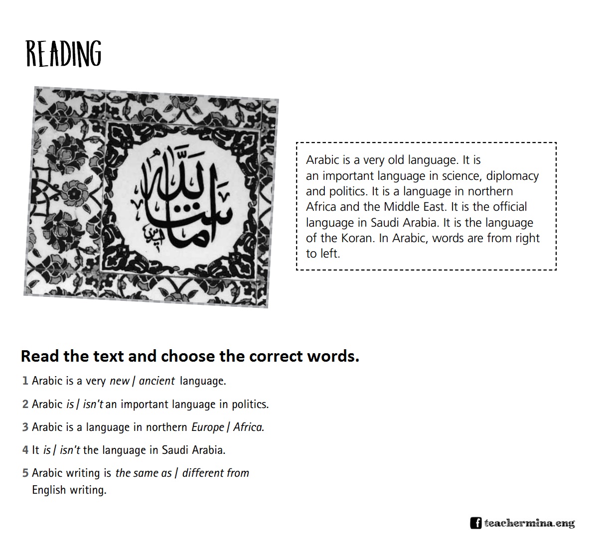 Teachermina: [reading comprehension] arabic