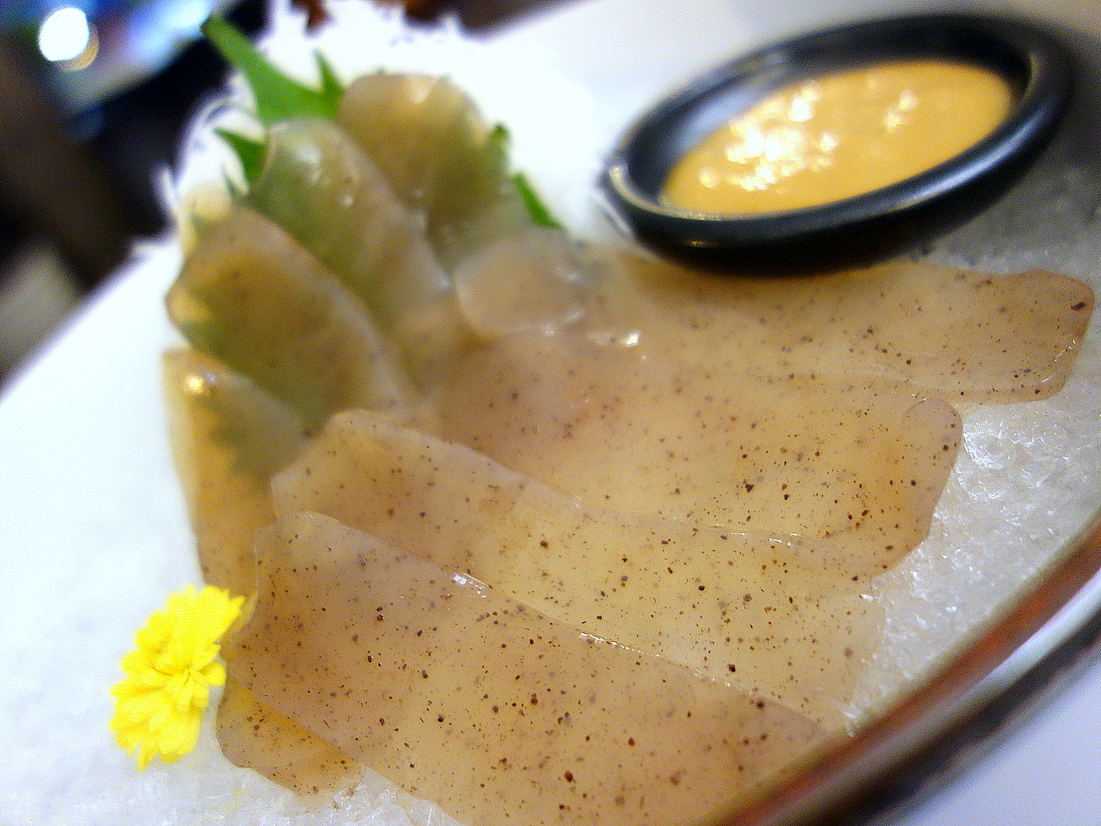 Konnyaku sashimi (RM14++), the gelatinous "devil's tongue" root-plant ...