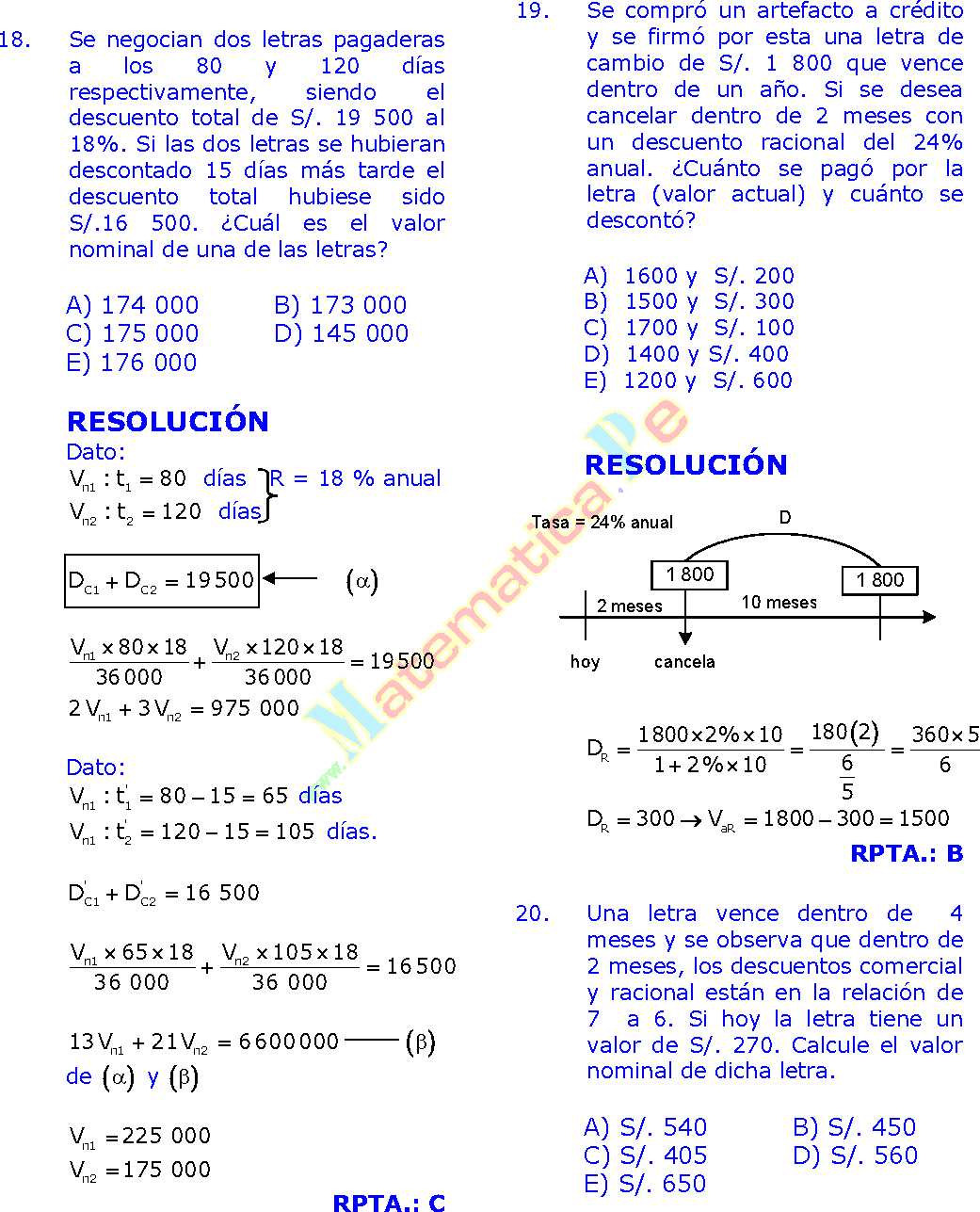 INTERÉS Y DESCUENTO SIMPLE EJERCICIOS RESUELTOS DE ARITMÉTICA ...