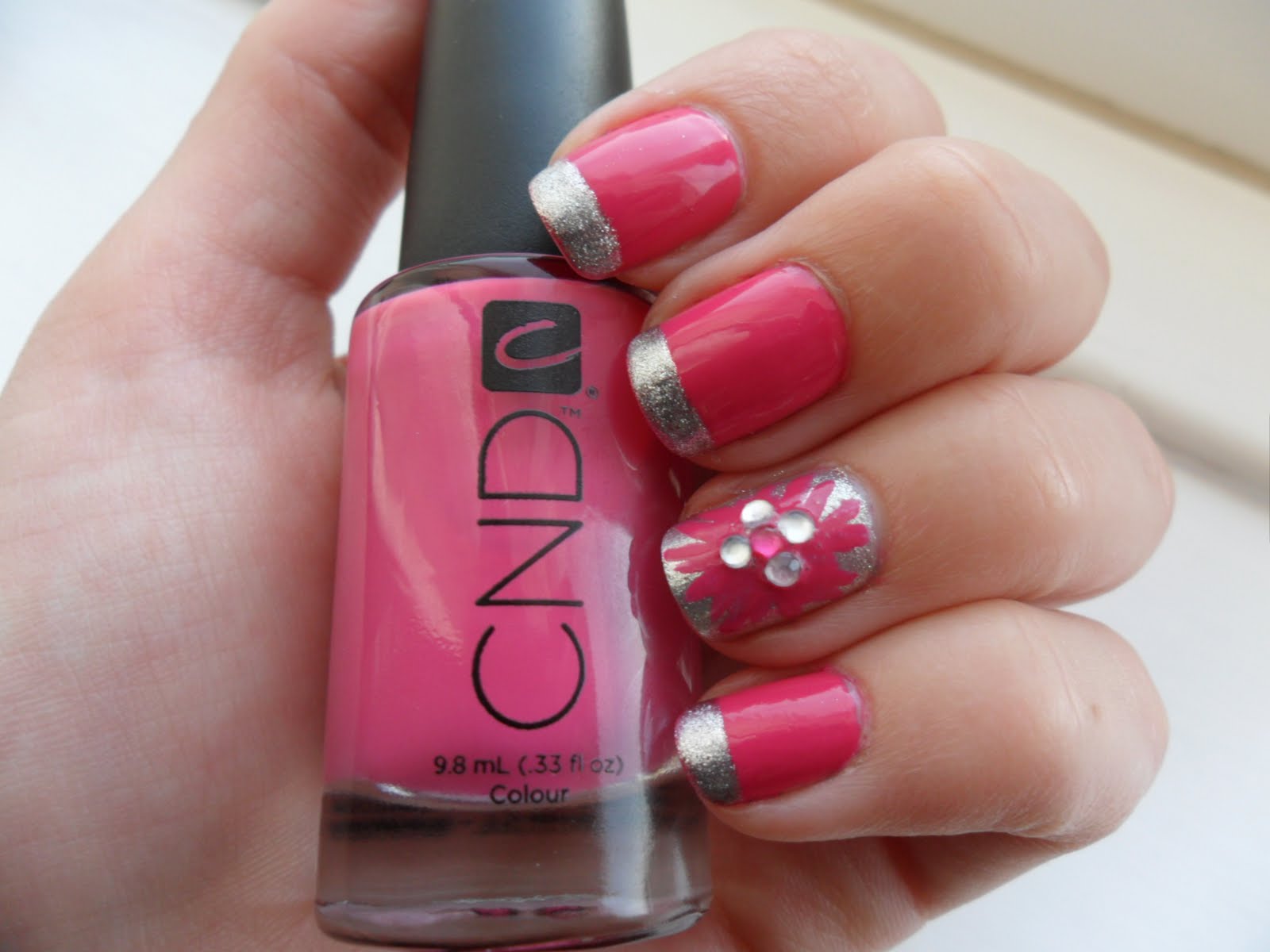 Nail Stories: French Tips: Glittery Silver and Raspberry Parfait... Yum ...