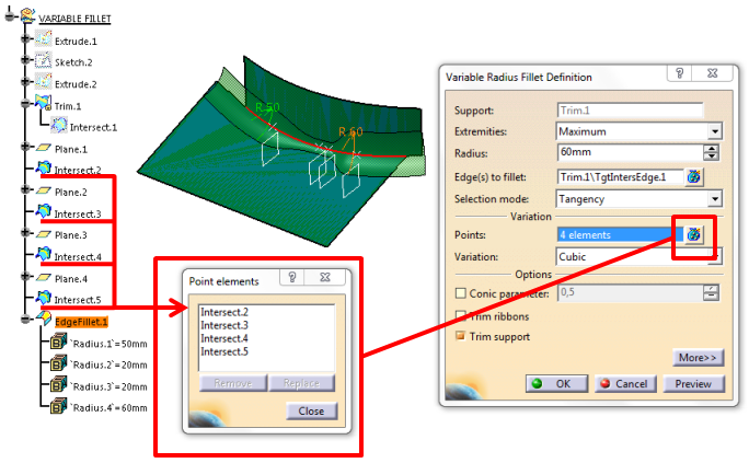 CATIA V5: Robust Variable Fillet