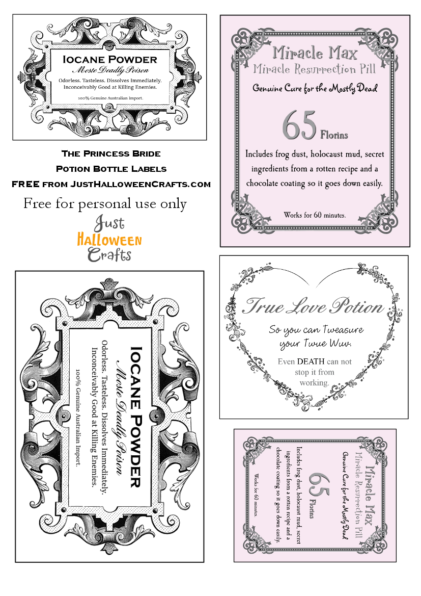 The Princess Bride Halloween Potion Bottle Labels