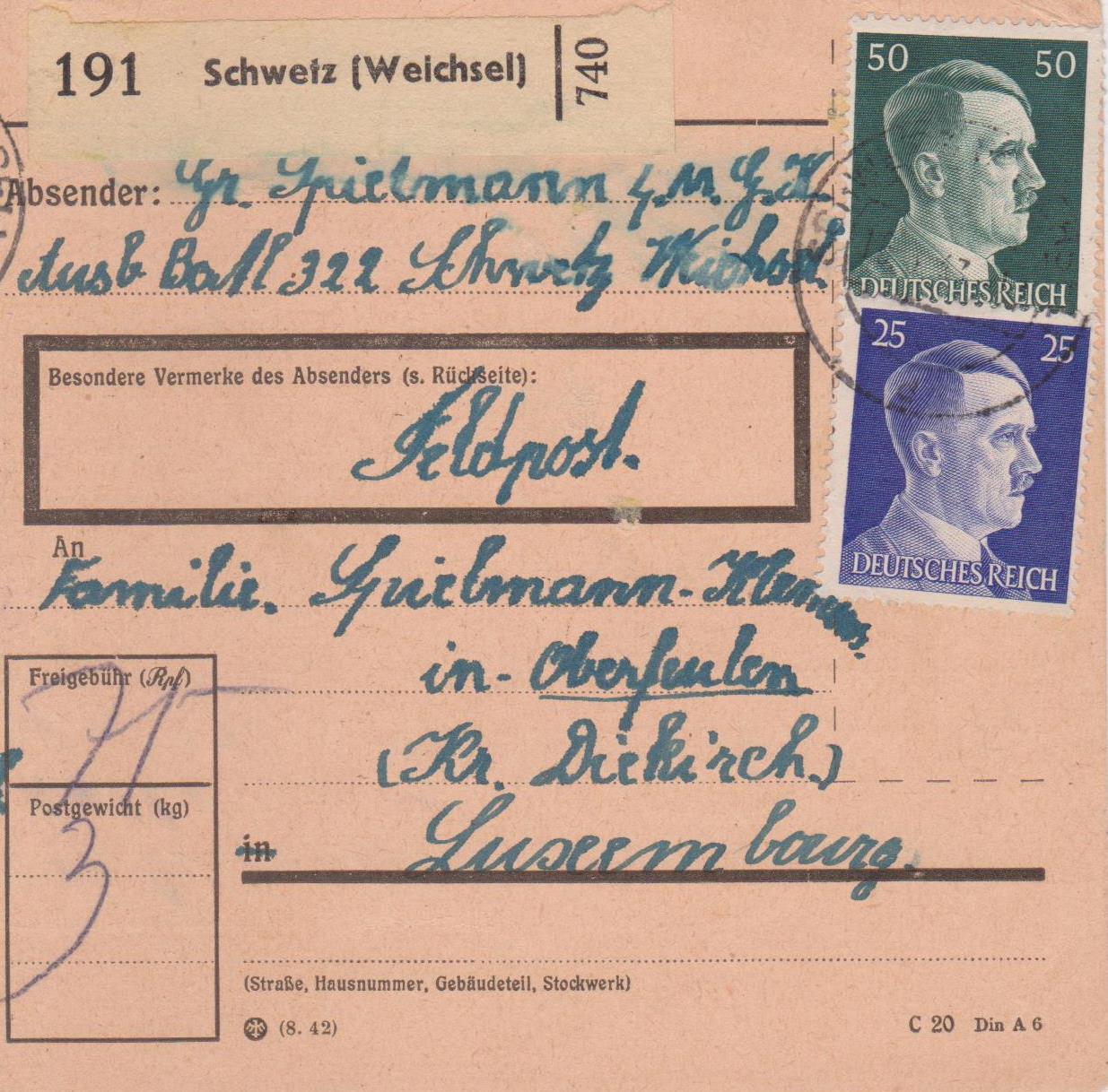 Luxembourgian Philately: WW2 Parcel Cards from Luxembourg Conscripts in ...