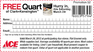 FREE IS MY LIFE: COUPON: FREE Quart of Paint on 3/24 for Ace Hardware ...